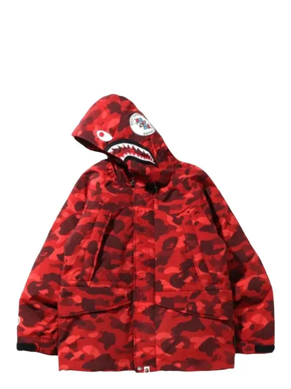 A BATHING APE Color Camo Shark Snowboard Down Jacket - Red