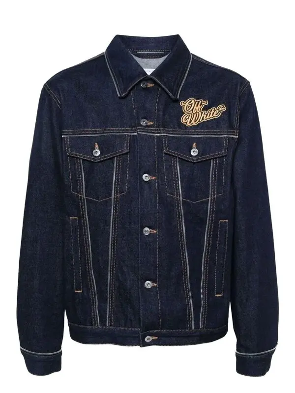 Off-White 90s Logo Skate Denim Jacket - Blue/gold