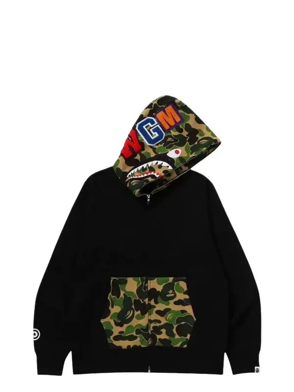 A BATHING APE Camo Shark Full Zip Hoodie - Black