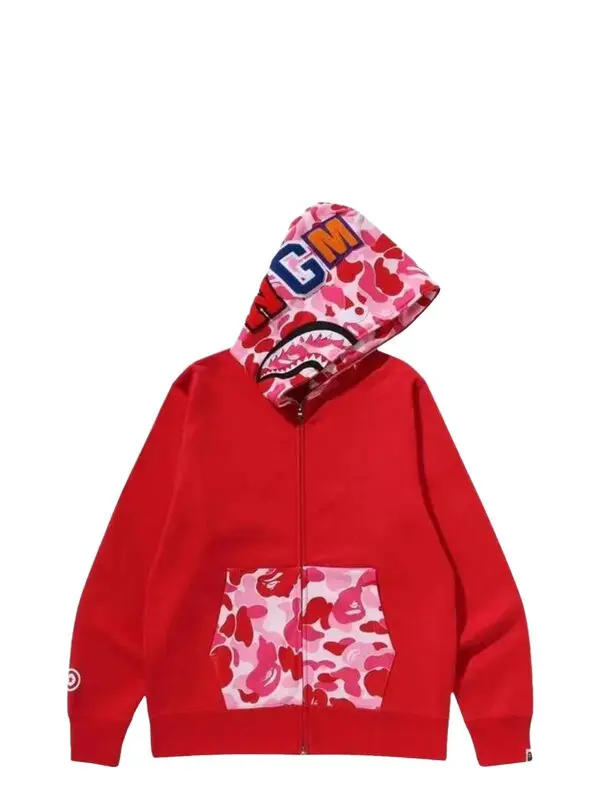 A BATHING APE Camouflage Shark Full Zip Hoodie - Red