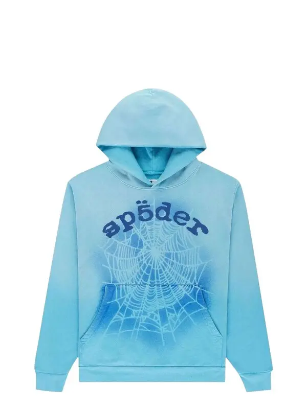 SP5DER Og Web V2 Spray Hoodie - Light Blue