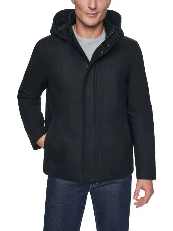 Cole Haan Hooded Wool Blend Field Coat - Black