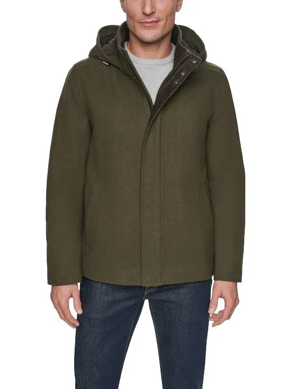 Cole Haan Hooded Wool Blend Field Coat - Olv