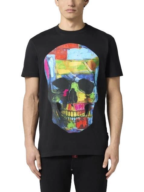 Philipp Plein Round Neck T-shirt Painted Skull - Black