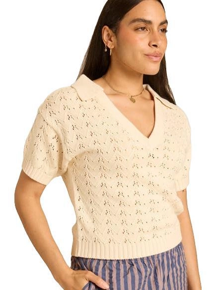 KNOWN SUPPLY Amelia Sweater With Pointelle Detailing - Pearl