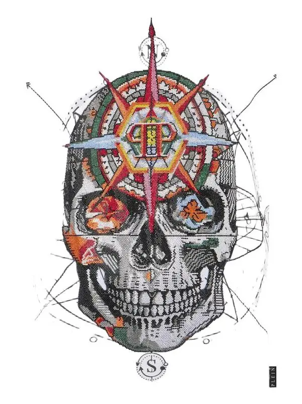 Philipp Plein Round Neck T-shirt Wind Rose Skull Stones - White