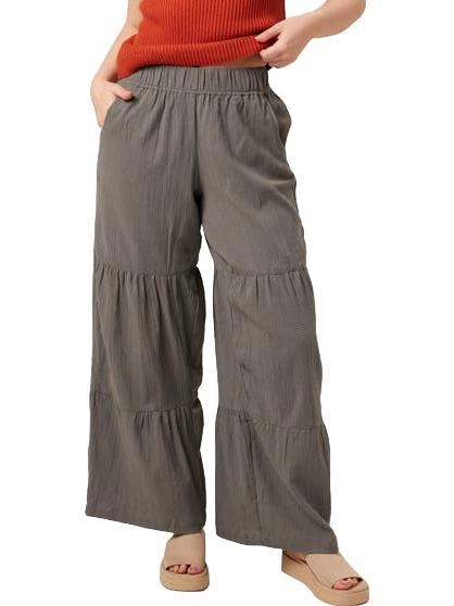 KNOWN SUPPLY Malibu Tiered Wide-leg Pants - Charcoal