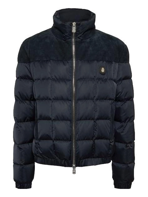 BILLIONAIRE Puffer Down Jacket With Leather Inserts - Navy