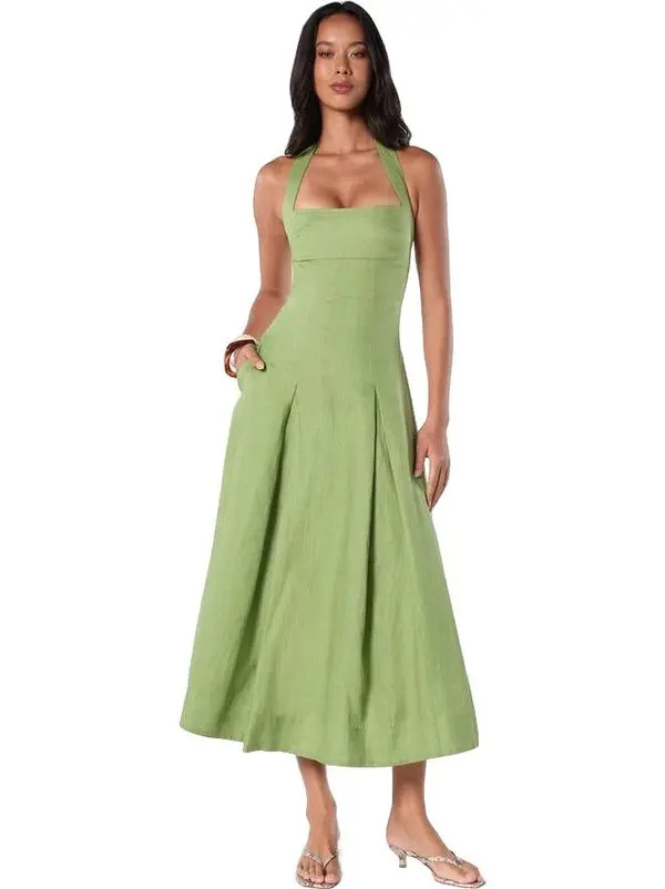 NICHOLAS Elisabeth Halter Neck Midi Dress - Cactus