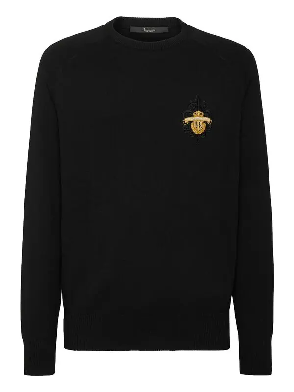 BILLIONAIRE Pullover Round Neck Long Sleeve With Embroidered Crest - Black