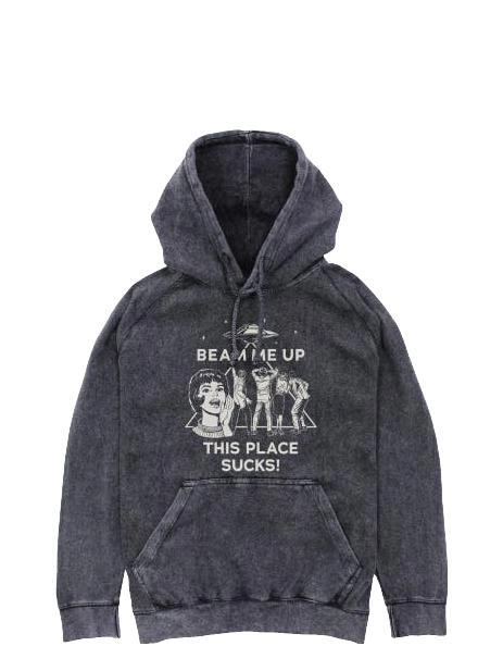 STRANGER THINGS Vintage This Place Sucks Ufo Hoodie - Black