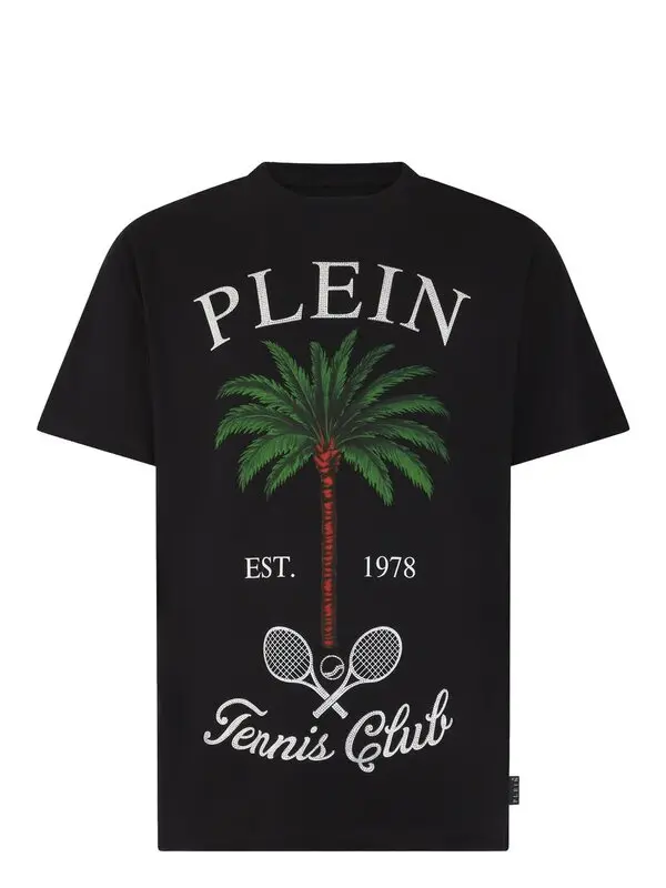Philipp Plein Round Neck T-shirt Tennis Club Stones - Black