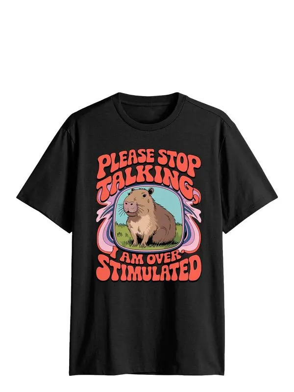LOST GODS Overstimulated Capybara Short Sleeve Graphic T-shirt - Black