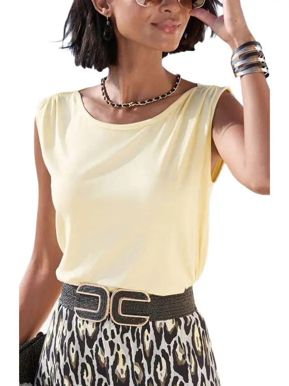 LASCANA Sleeveless Top With Gathered Shoulder Detail - Yellow