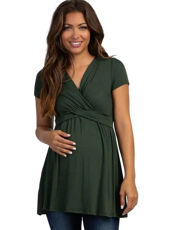 PINKBLUSH Draped Front Maternity Nursing Top - Light Olive