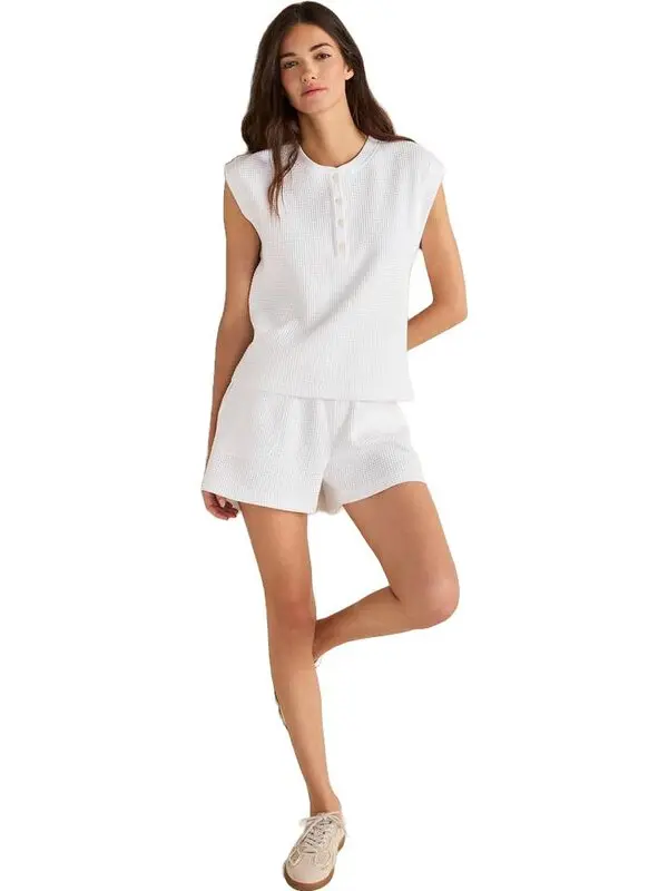HAVEN WELL WITHIN Organic Cotton Bold Waffle Short Sleeve Henley - White