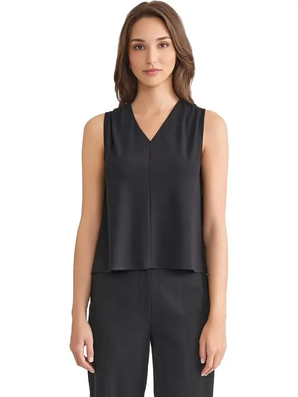 Misook V-neck Pima Cotton Tank - Black