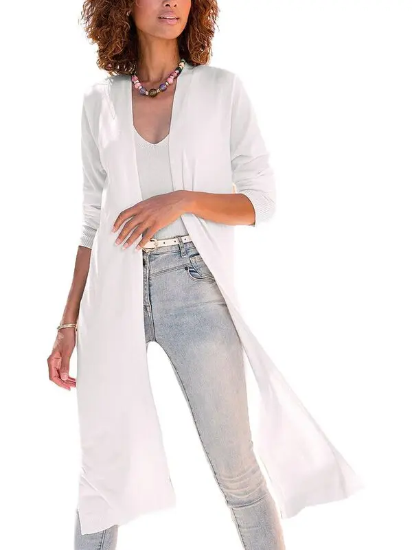 LASCANA Long Open Front Cardigan - White