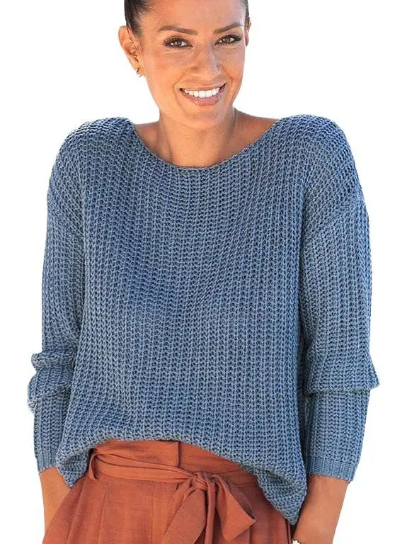 LASCANA Crochet Knit Sweater - Blue
