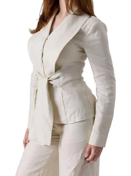 LE FAFO Linen Waist Tie Shirt - Natural