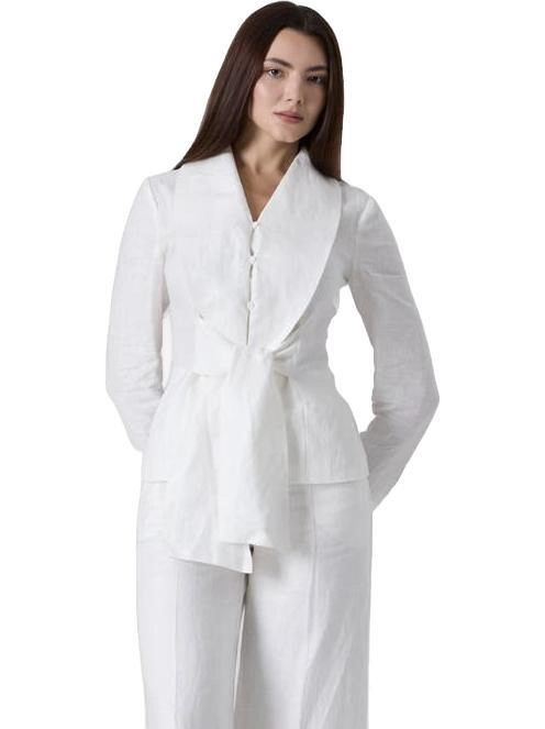 LE FAFO Linen Waist Tie Shirt - White