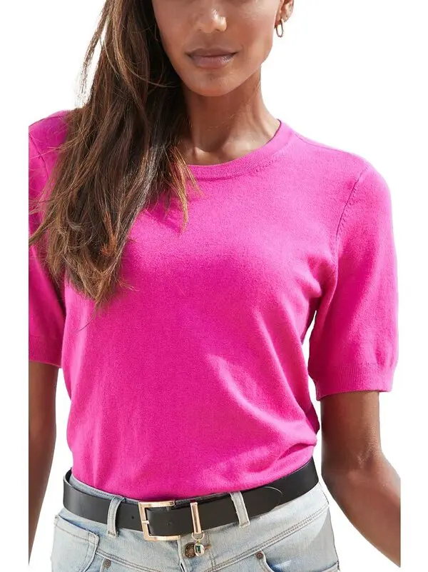 LASCANA Short Sleeve Fine Knit Sweater - Fuchsia