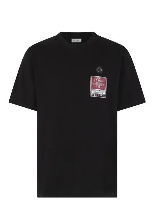 Philipp Plein Round Neck T-shirt Tennis Society Label - Black