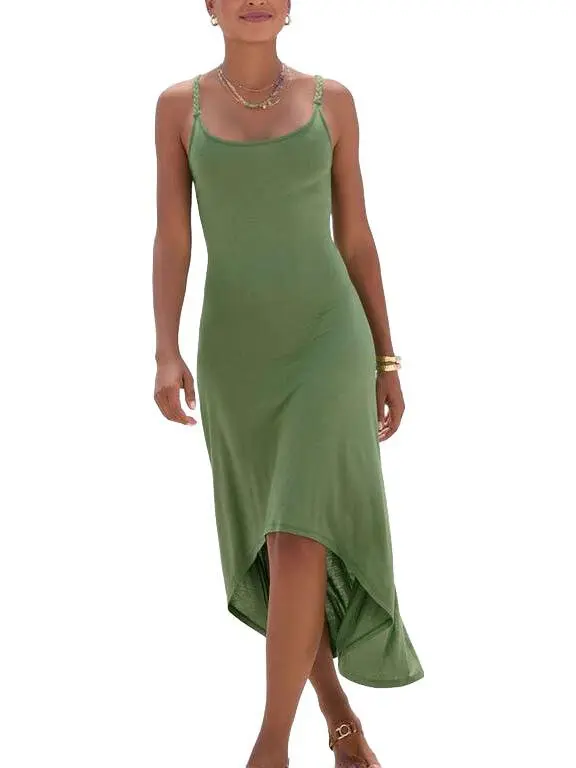 LASCANA High-low Midi Dress With Braided Straps And O-ring Detail - Green