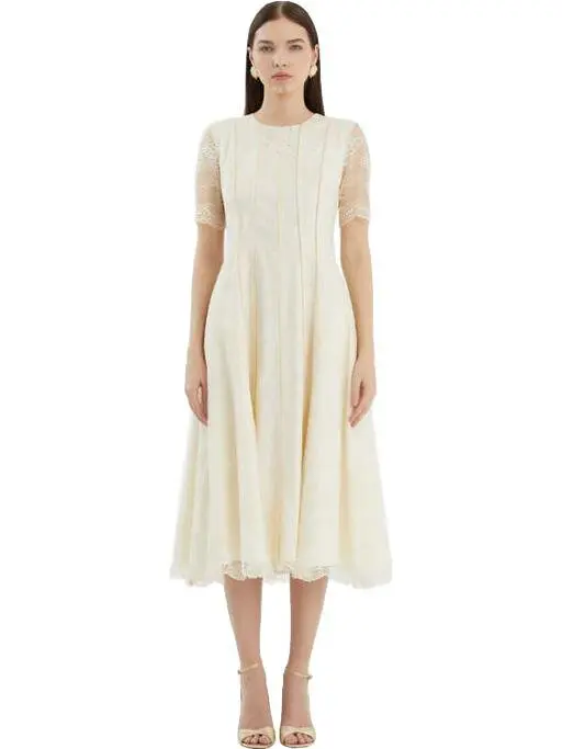GIZIA Embroidered Lace Detailed Midi Dress - Beige