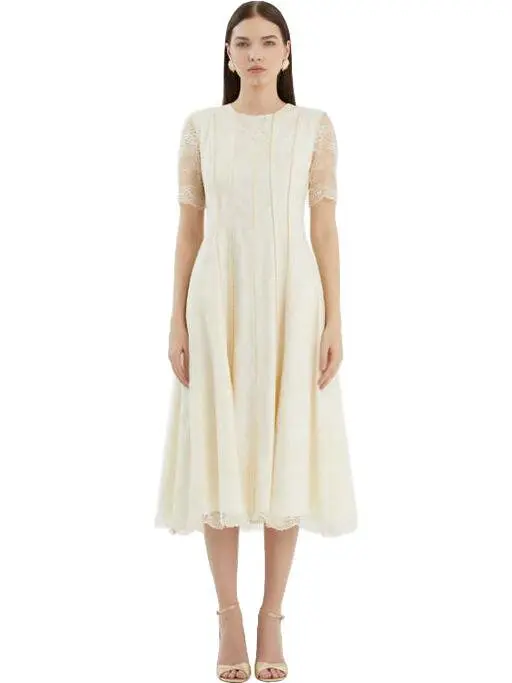 GIZIA Embroidered Lace Detailed Midi Dress - Beige