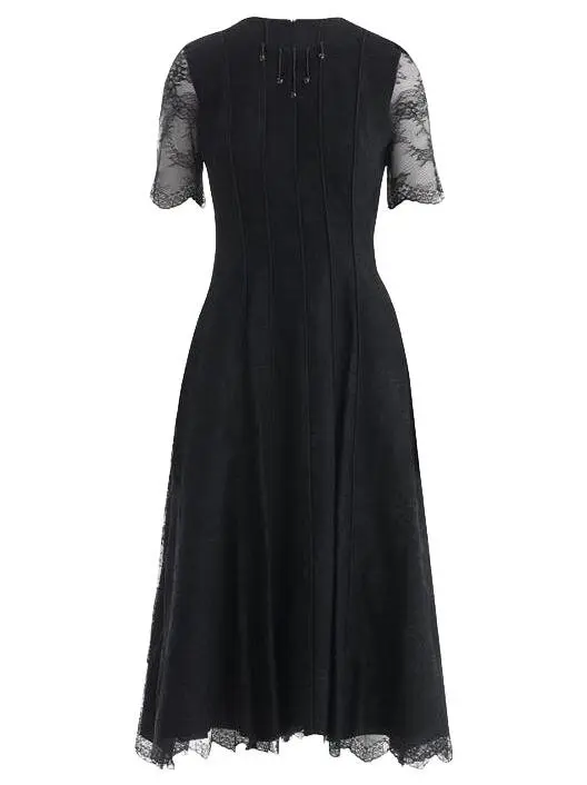 GIZIA Embroidered Lace Detailed Midi Dress - Black