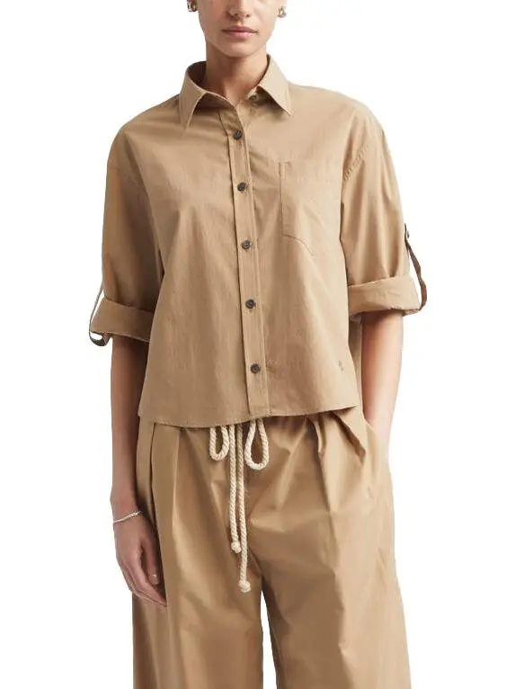 Maria Mcmanus Roll Tab Sleeve Organic Cotton Crop Shirt - Walnut
