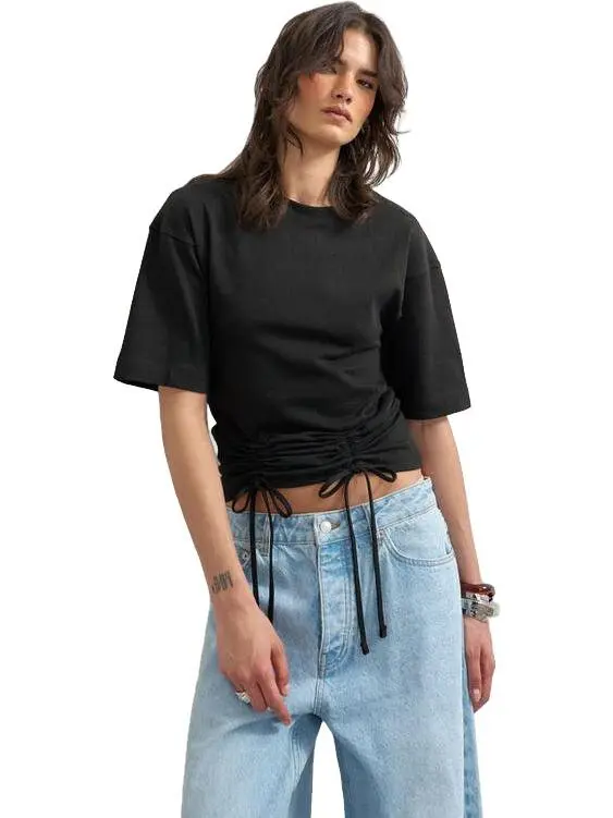 Topshop Drawstring Hem T-shirt - Black