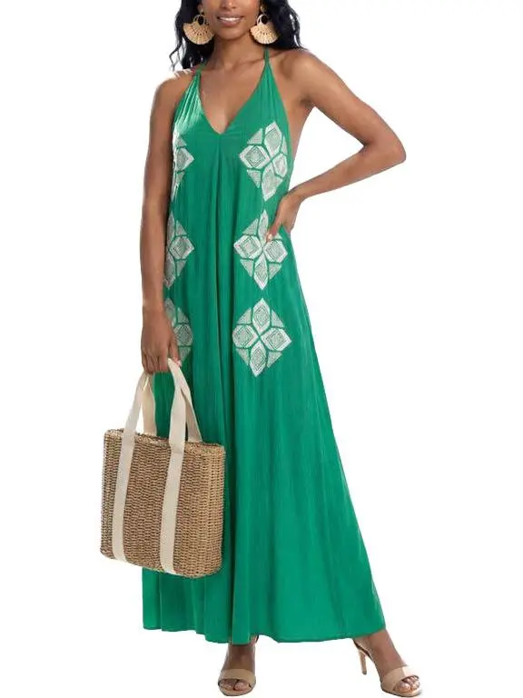 LASCANA Embroidered Halter Neck Maxi Dress - Green