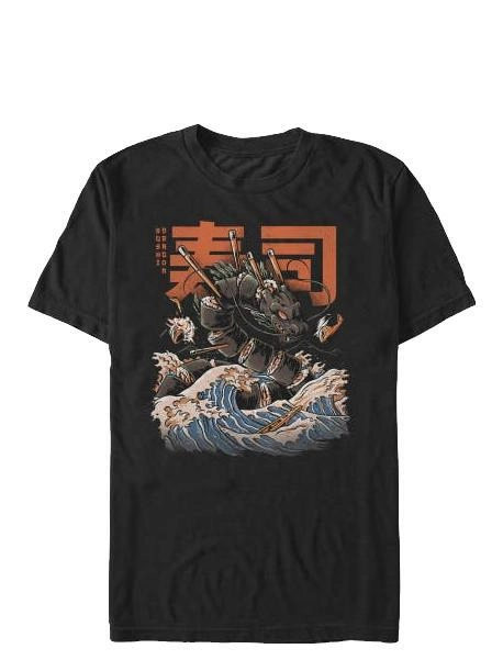 LOST GODS Sushi Dragon Ocean Wave Short Sleeve Graphic T-shirt - Black