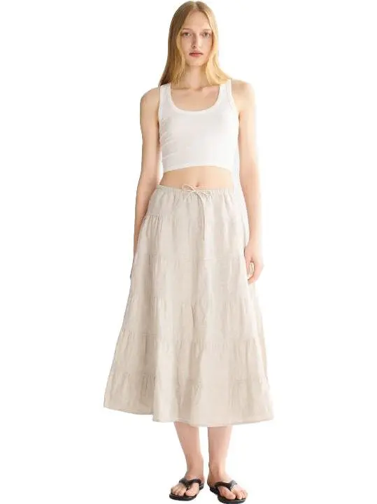OROLAY Tiered Ruffle Linen Skirt - Beige