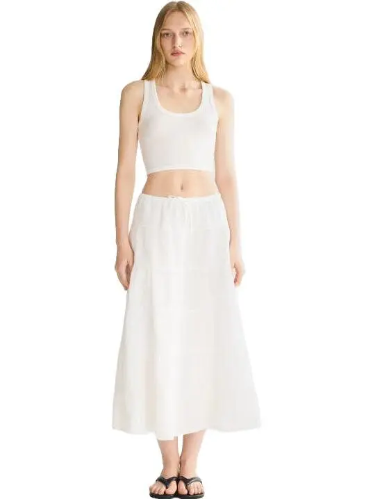 OROLAY Tiered Ruffle Linen Skirt - White