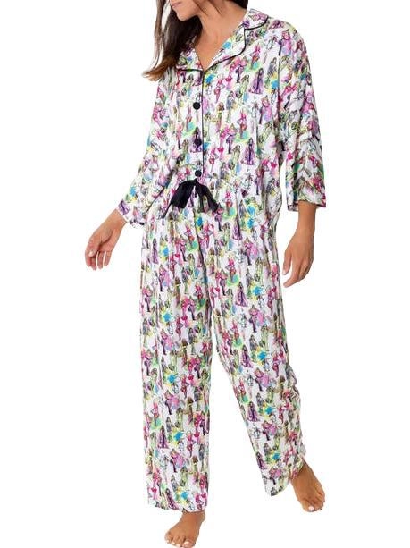 SUNSHINE SOCIETY Fashionista Silky 3/4 Sleeve Printed Pants Set - Multicolor