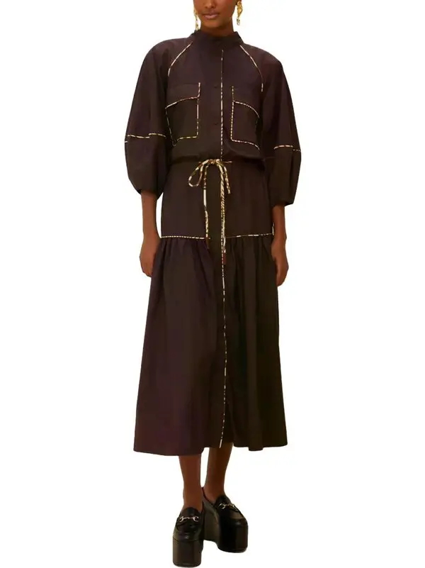 Farm Rio Dark Collared Midi Shirt Dress - Brown