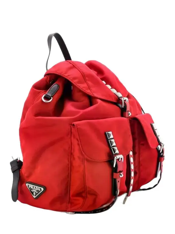 Prada Vela Tessuto Studded Leather Backpack - Red