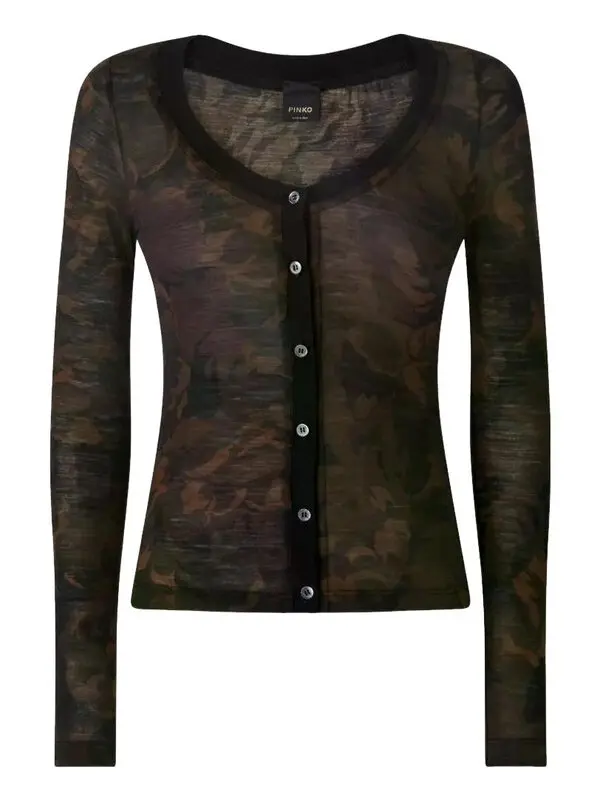 Pinko Floral-print Long-sleeve Cardigan - Brown