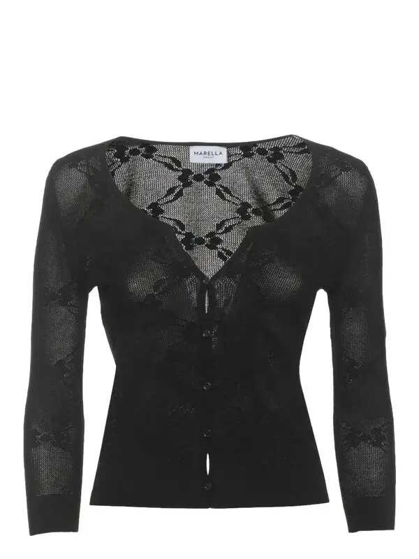 Marella Floral-embroidered V-neck Cardigan - Black
