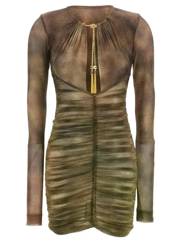 Elisabetta Franchi Ruched Mini Dress With Pendant Detail - Brown