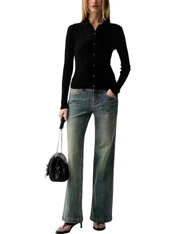 Miss Sixty Ribbed Embroidered Cardigan - Black