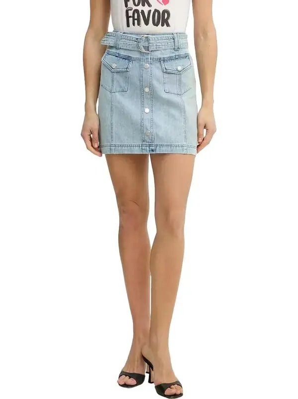 MORGAN Belted Button-front Mini Skirt - Blue