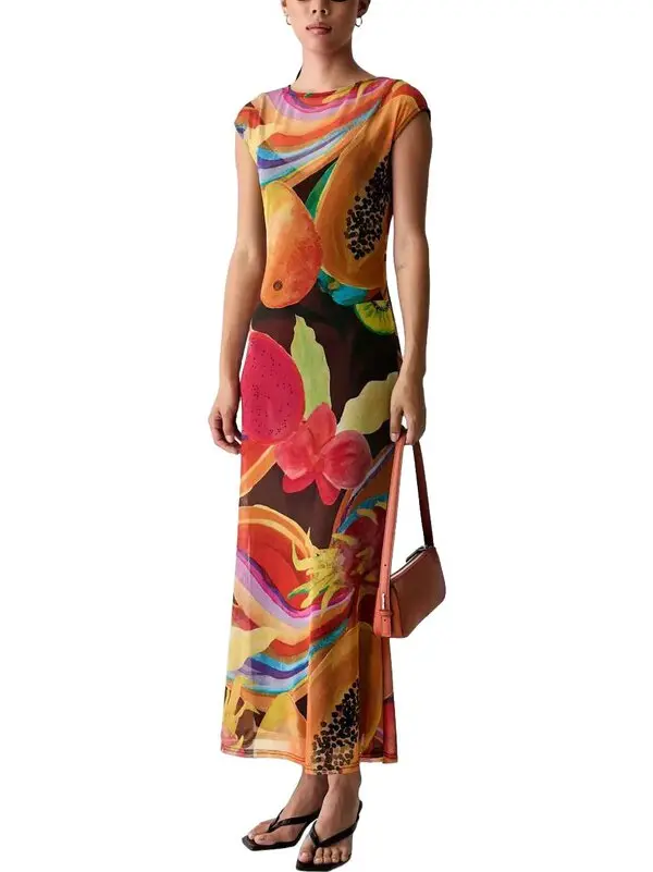 NEVER FULLY DRESSED Fruit Print Mesh Maxi Dress - Multicolour