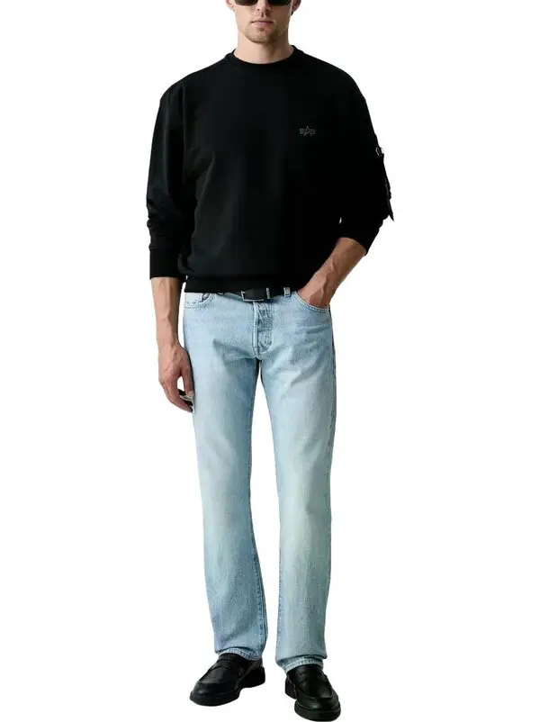 Alpha Industries Embroidered Zip Pocket Crew Neck Sweater - Black