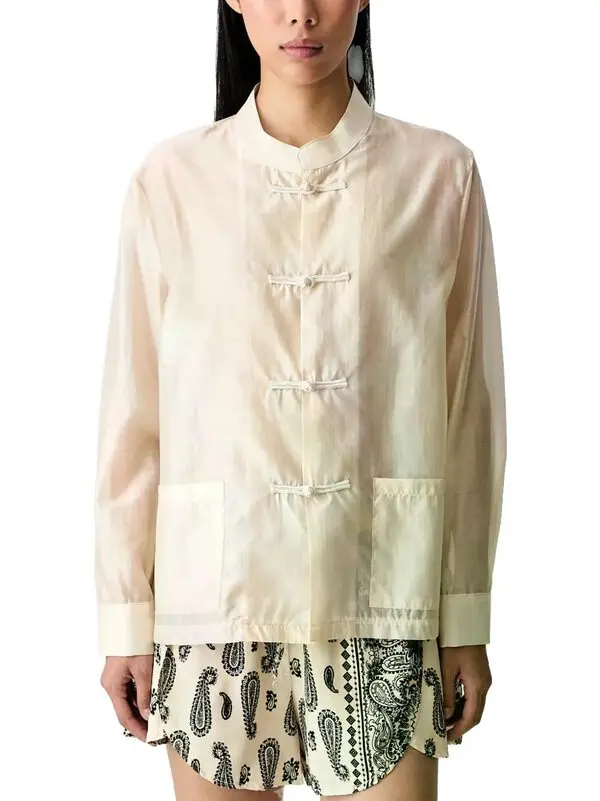 VICOLO Frog Fastening Band Collar Shirt - Neutrals