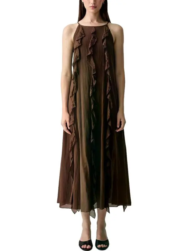 VICOLO Ruffle-trim Midi Dress - Brown