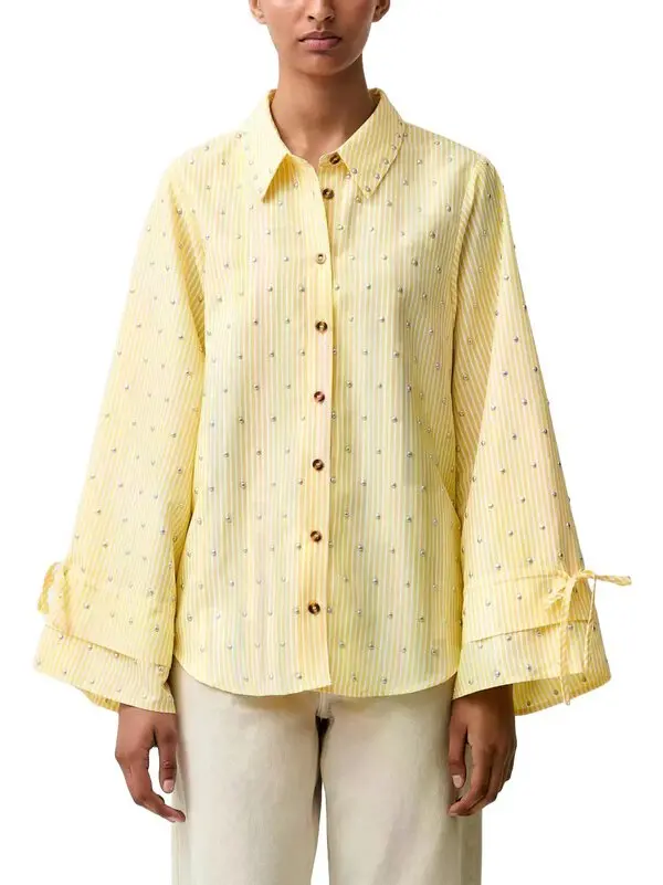 NEVER FULLY DRESSED Stud-embellished Striped Shirt - Yellow